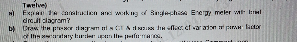 Solved b) ﻿Draw the phasor diagram of a CT & discuss the | Chegg.com