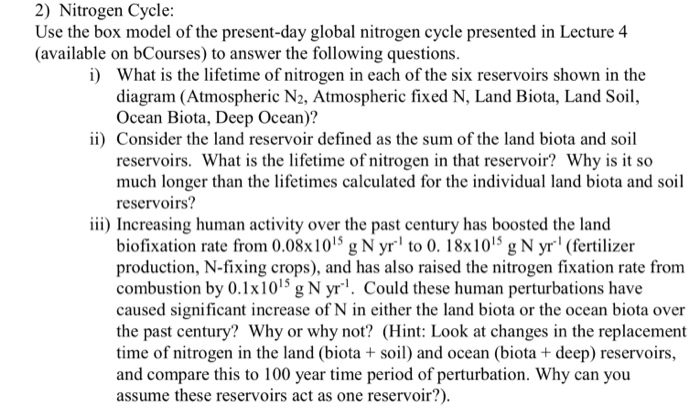 2) Nitrogen Cycle: Use the box model of the | Chegg.com