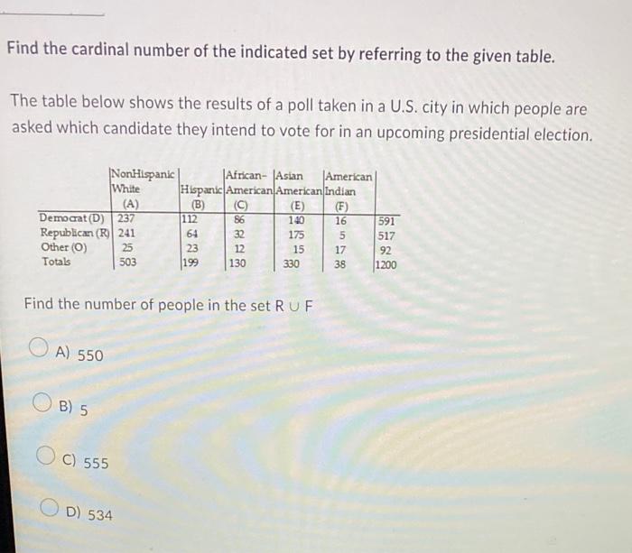 Solved Find the cardinal number of the indicated set by | Chegg.com