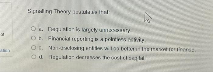 Solved of stion Signalling Theory postulates that: 4 Oa. | Chegg.com