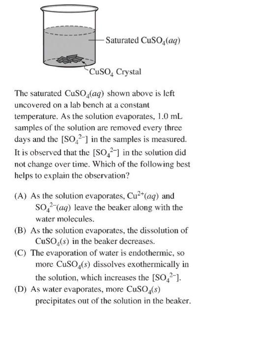 Solved Saturated CuSO4(aq) CuSO, Crystal The saturated CuSO | Chegg.com
