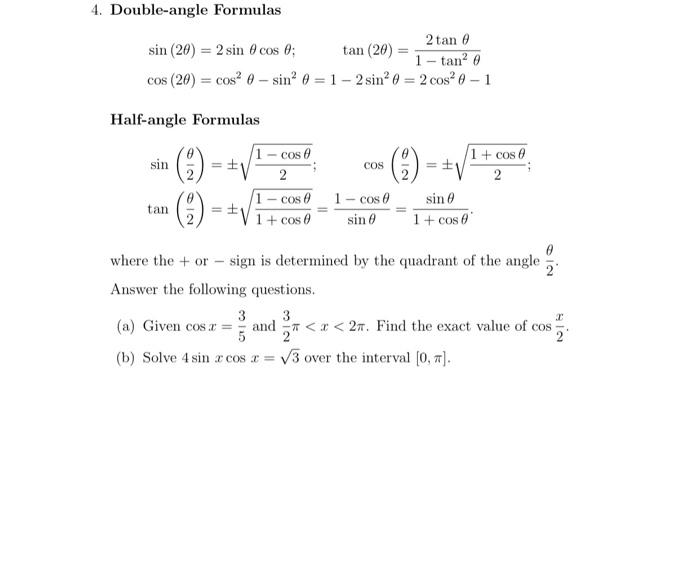 Solved 4. Double-angle Formulas | Chegg.com