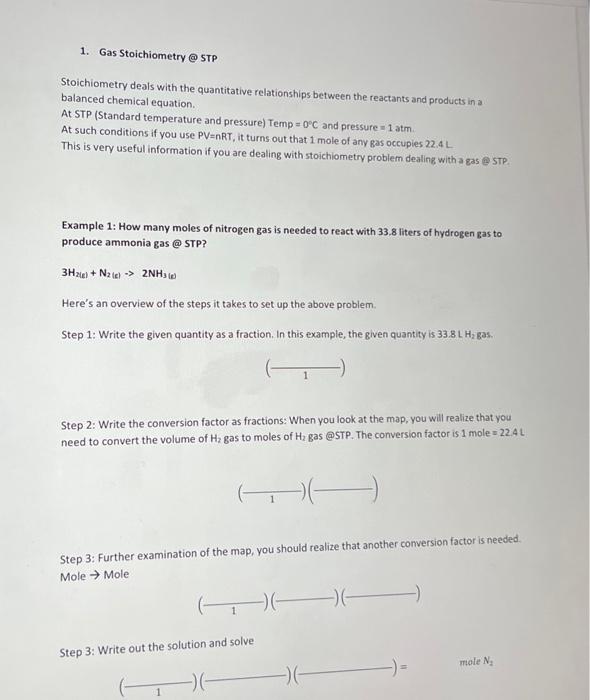 Solved 1. Gas Stoichiometry @ STP Stoichiometry deals with | Chegg.com