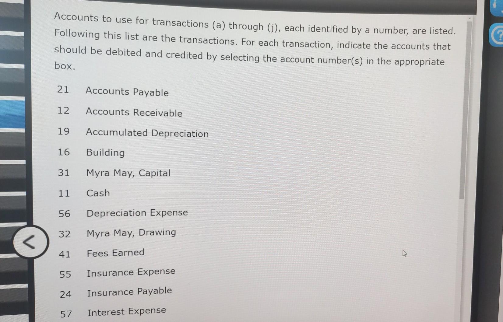 Solved Accounts to use for transactions (a) through (j), | Chegg.com