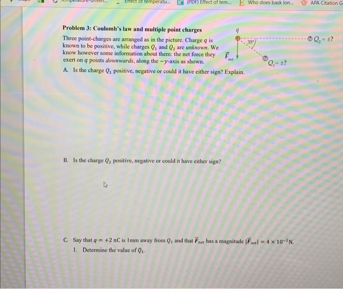 Solved Problem 3: Coulomb's law and multiple point charges | Chegg.com