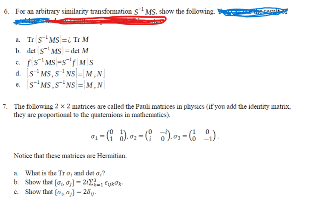 Solved 6. ﻿For an ﻿arbitrary similarity transformation | Chegg.com
