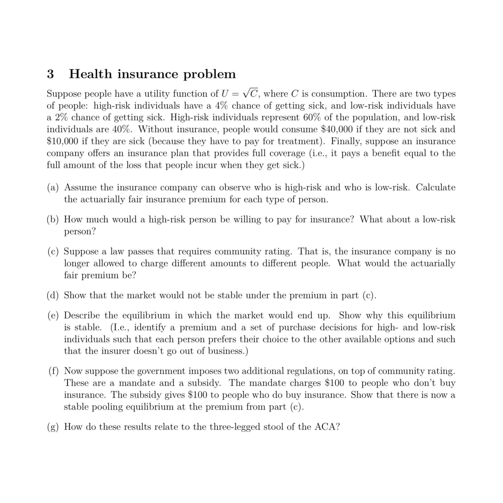 Solved 3 ﻿Health insurance problemSuppose people have a | Chegg.com