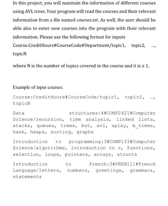 Solved i want this project in c language using AVL trees and | Chegg.com