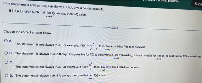 Solved If the statement is always true, explain why. If not, | Chegg.com