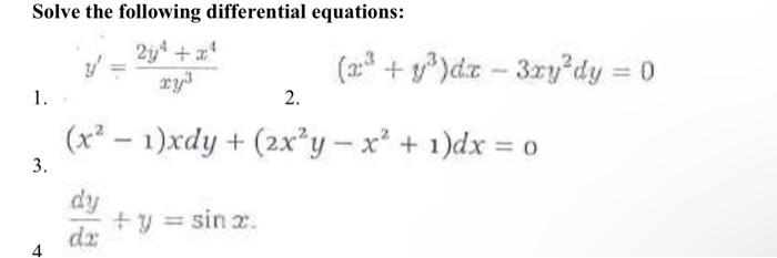 Solved Solve the following differential equations: | Chegg.com
