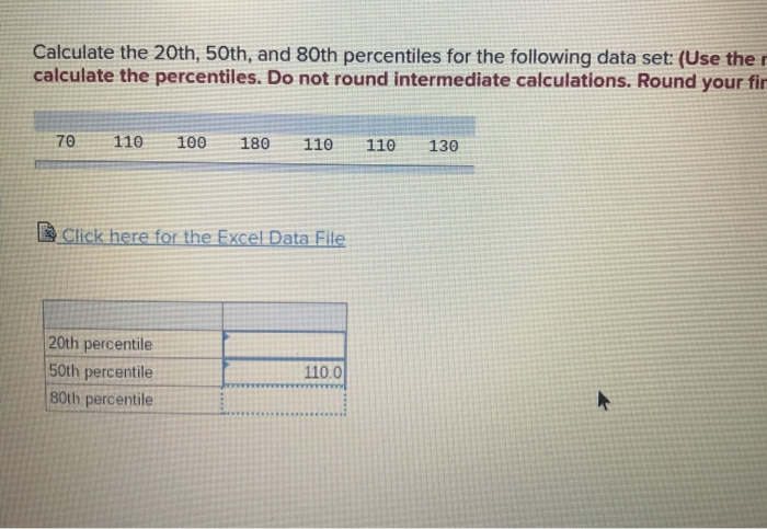 Solved Calculate the 20th, 50th, and 80th percentiles for | Chegg.com