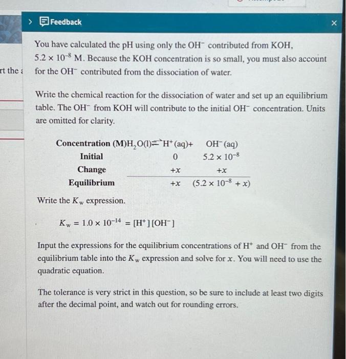 Solved Calculate the pH of a 5.2×10−8M solution of KOH(aq) | Chegg.com