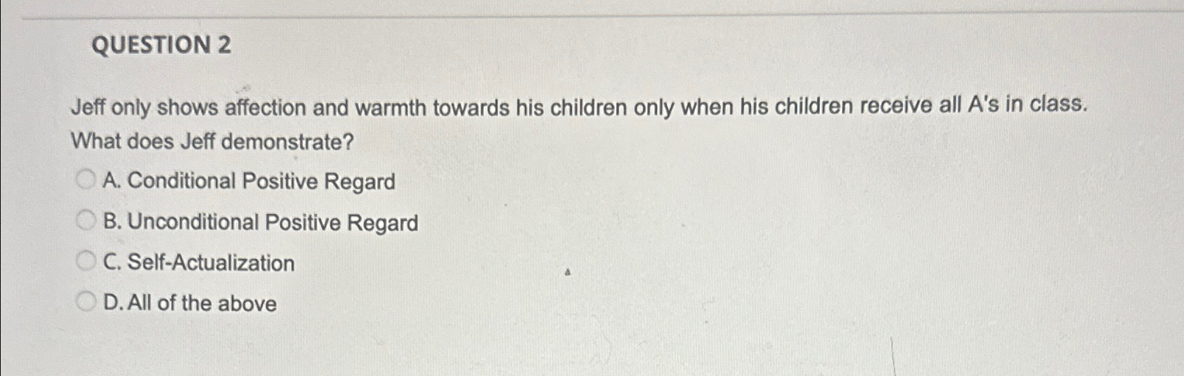 Solved QUESTION 2Jeff only shows affection and warmth | Chegg.com