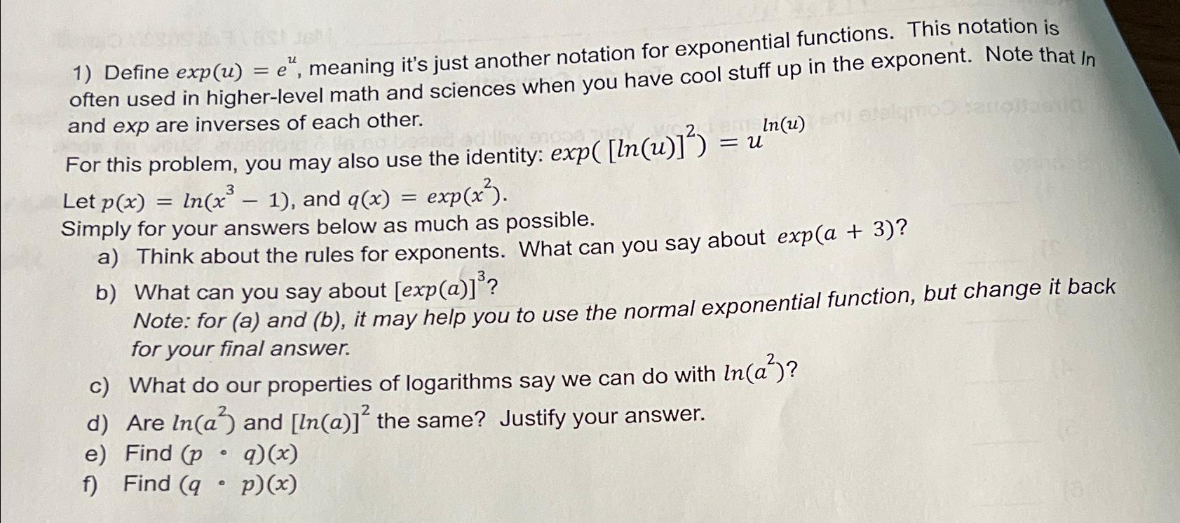 Solved Define exp(u)=eu, ﻿meaning it's just another notation | Chegg.com