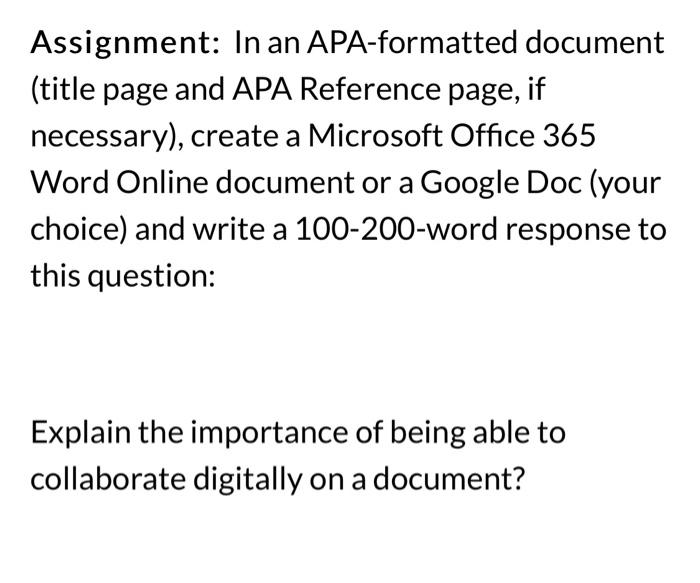 Solved Assignment: In an APA-formatted document (title page | Chegg.com