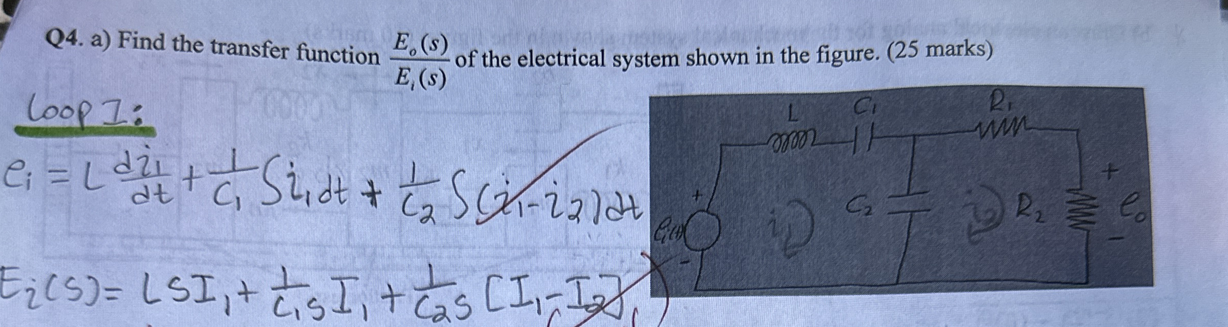 Solved Q4. ﻿a) ﻿Find the transfer function Eo(s)Ei(s) ﻿of | Chegg.com