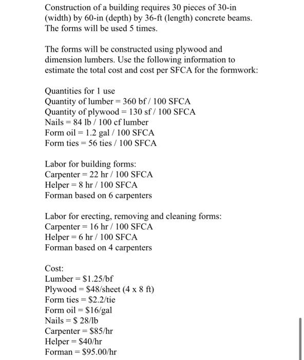 Solved Construction of a building requires 30 pieces of 30 | Chegg.com