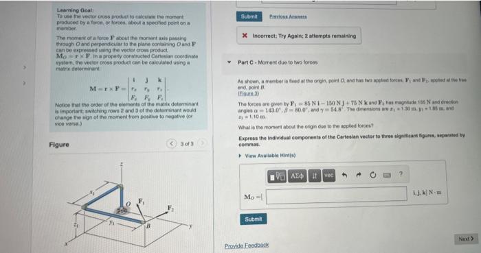 Solved - Part B - Moment due to a force specified as a | Chegg.com