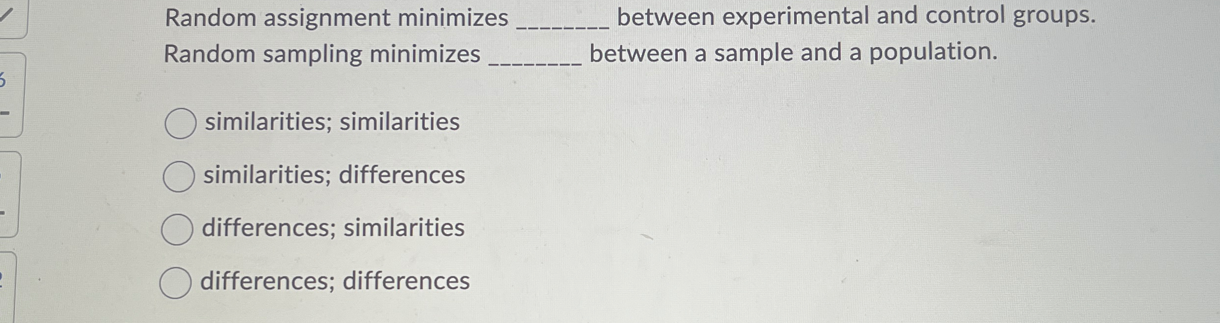 Solved Random assignment minimizes q, ﻿between experimental | Chegg.com