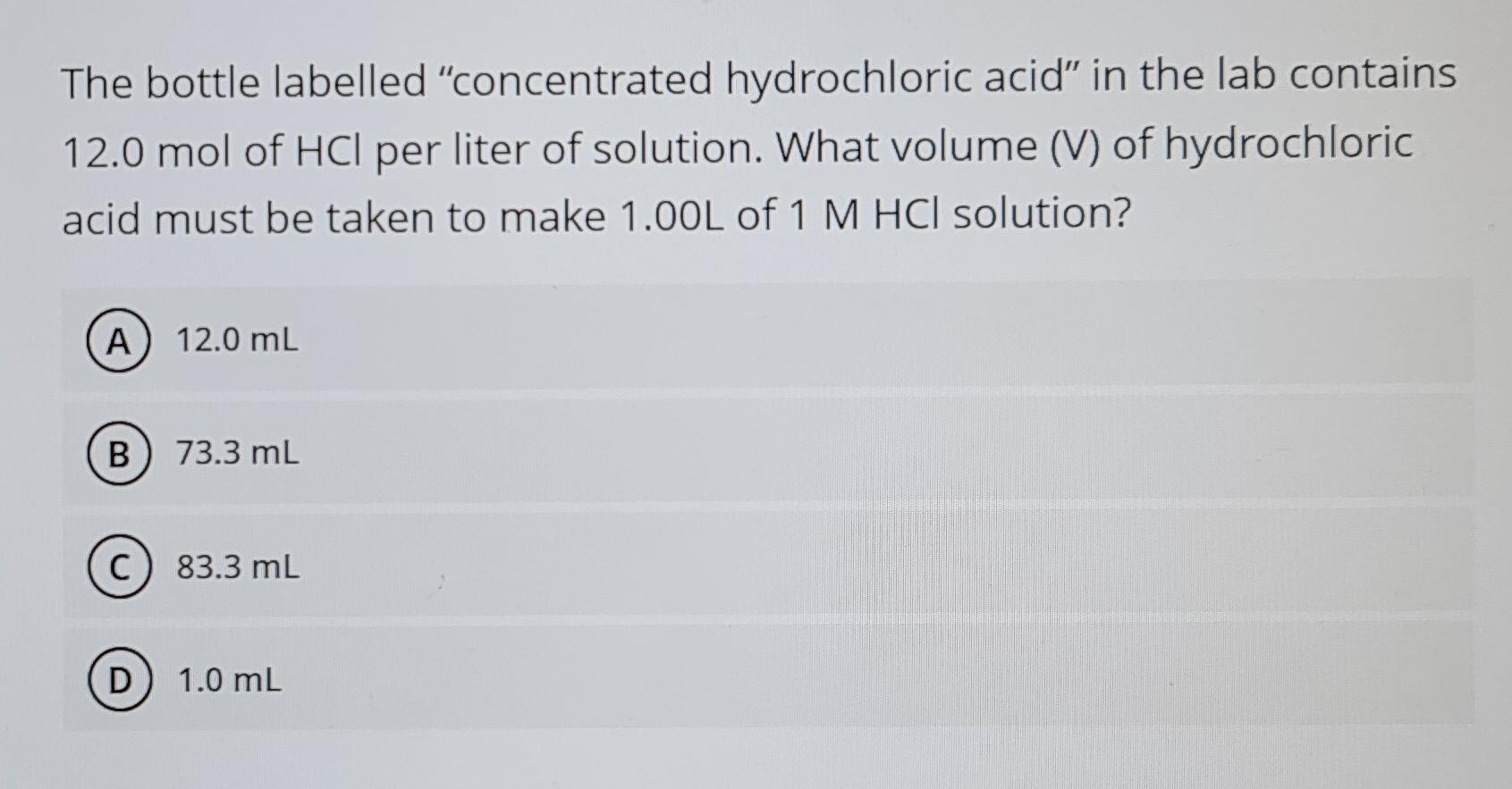 Solved The bottle labelled "concentrated hydrochloric acid" | Chegg.com