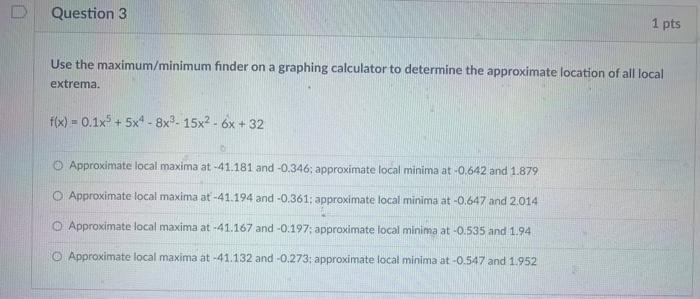 Solved Use the maximum/minimum finder on a graphing | Chegg.com