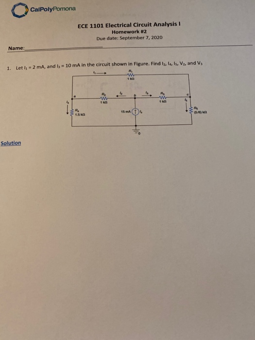 Solved CalPoly Pomona ECE 1101 Electrical Circuit Analysis | Chegg.com