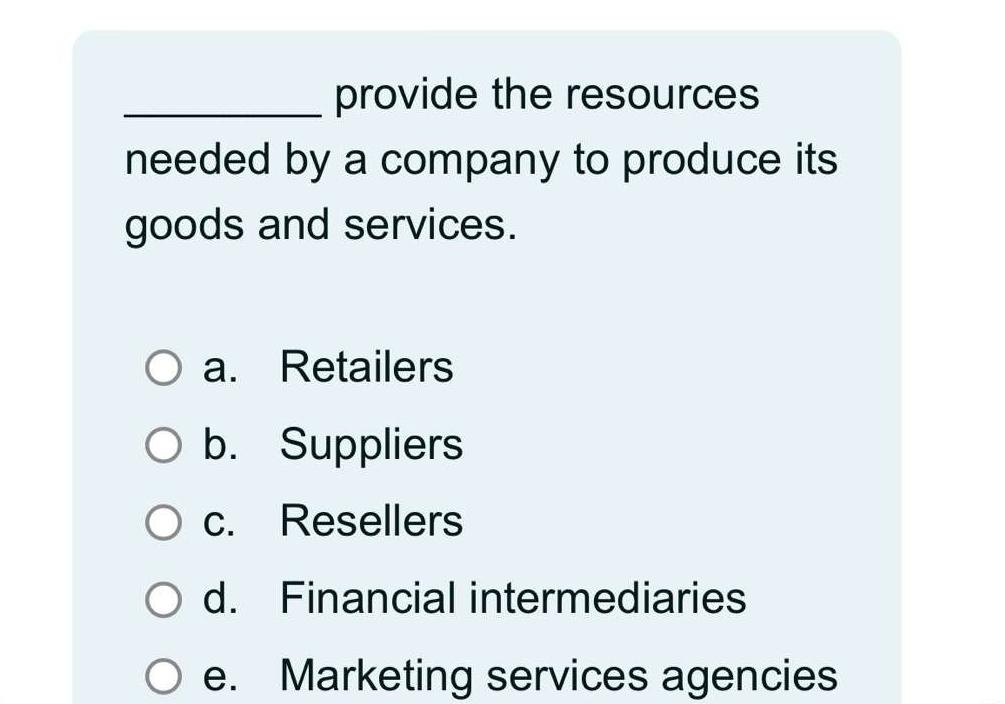 Solved provide the resources needed by a company to produce | Chegg.com