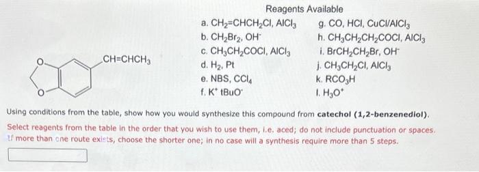 Solved Reagents Available a. CH2=CHCH2Cl,AlCl3 g. | Chegg.com