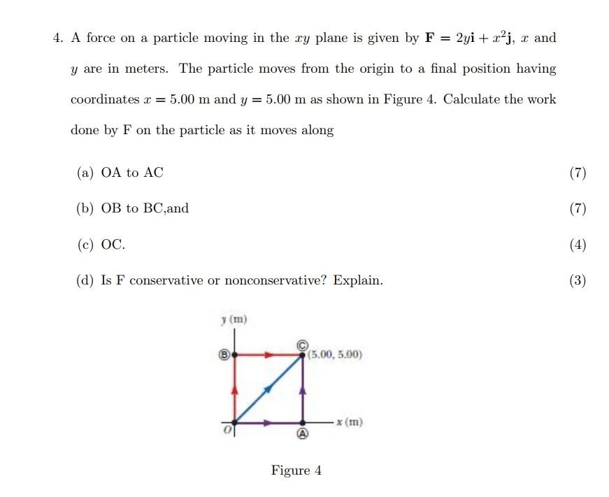 Solved 4. A force on a particle moving in the xy plane is | Chegg.com