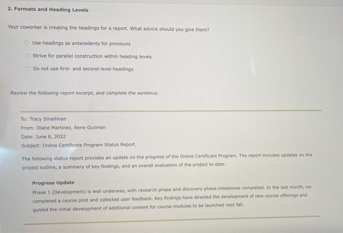Your coworker is creating the headings for a report. | Chegg.com