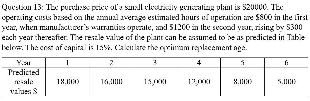 Solved Question 13: The purchase price of a small | Chegg.com