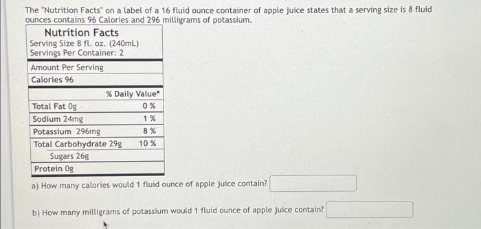 Solved The "Nutrition Facts" on a label of a 16 fluid Ounce | Chegg.com