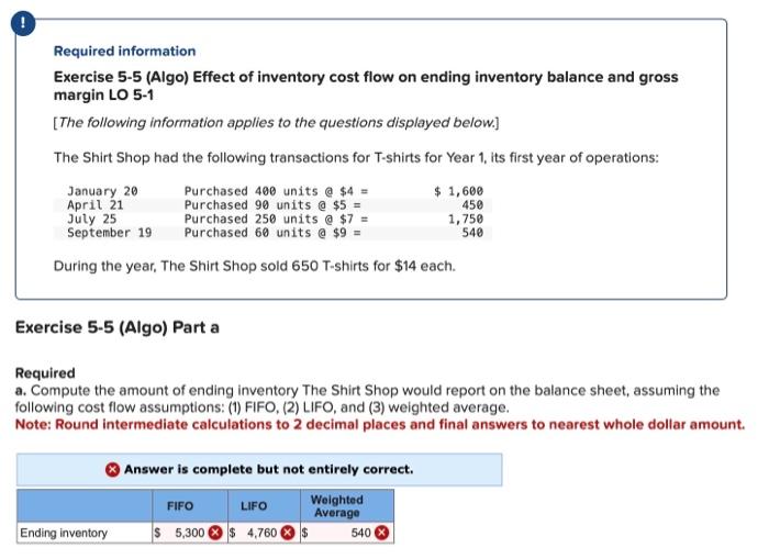 Solved Required information Exercise 5-5 (Algo) Effect of | Chegg.com