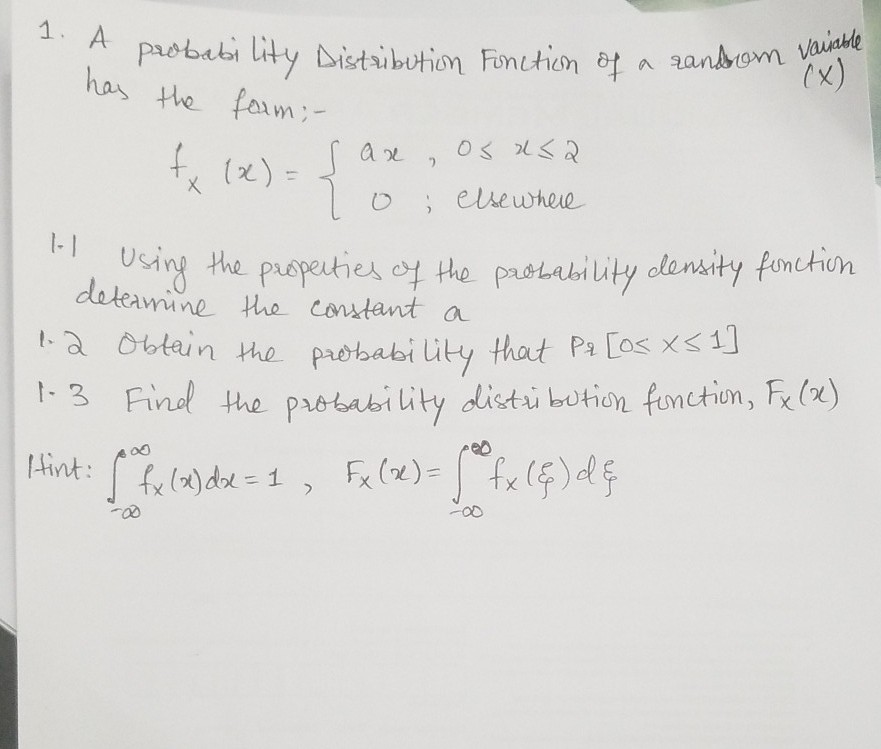 Solved probability Distribution Fonction of a random | Chegg.com