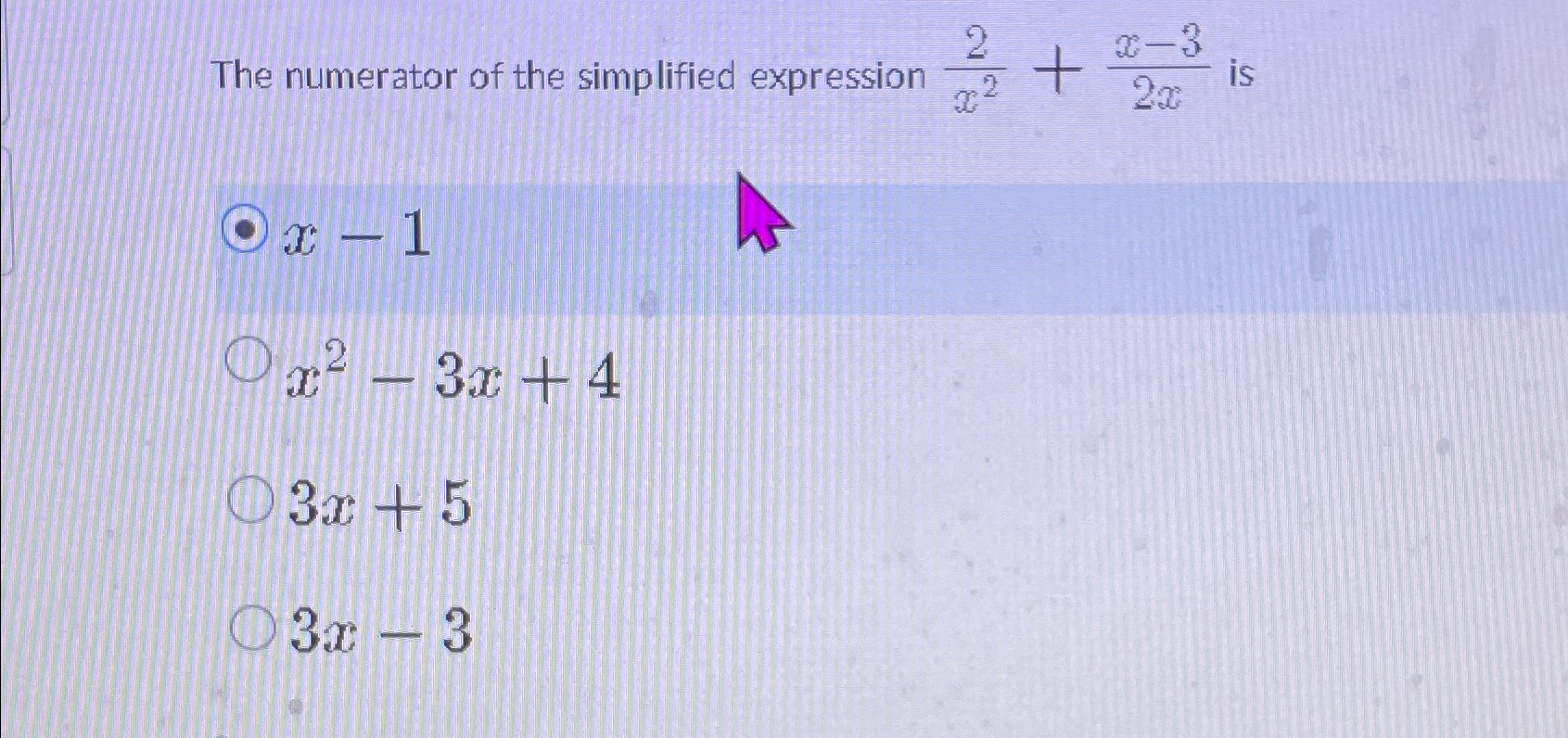 Solved The numerator of the simplified expression 2x2+x-32x | Chegg.com