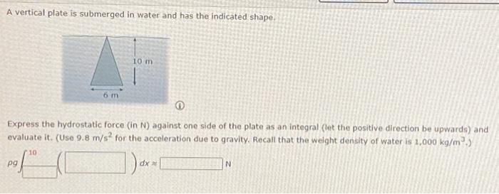 Solved A vertical plate is submerged in water and has the | Chegg.com