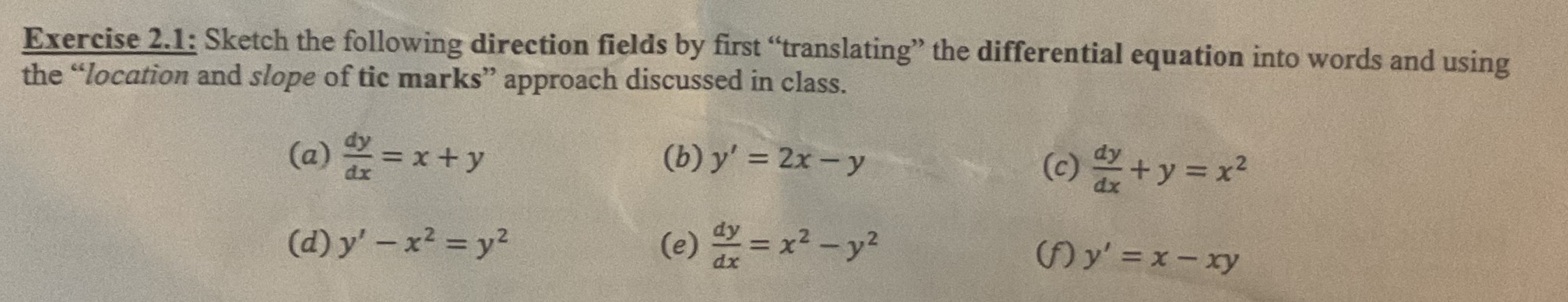Solved Exercise 2.1: Sketch the following direction fields | Chegg.com