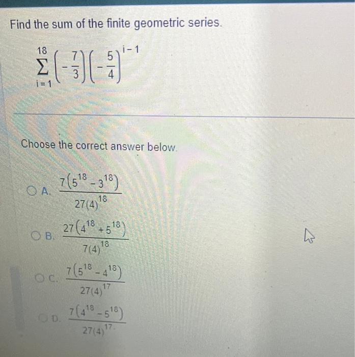 Solved Find the sum of the finite geometric series. | Chegg.com