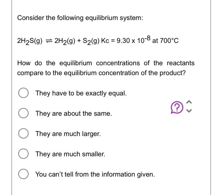 Solved Consider the following equilibrium system: 2H2 S( | Chegg.com