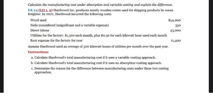 Solved Calculate the manufacturing cost under absorption and | Chegg.com