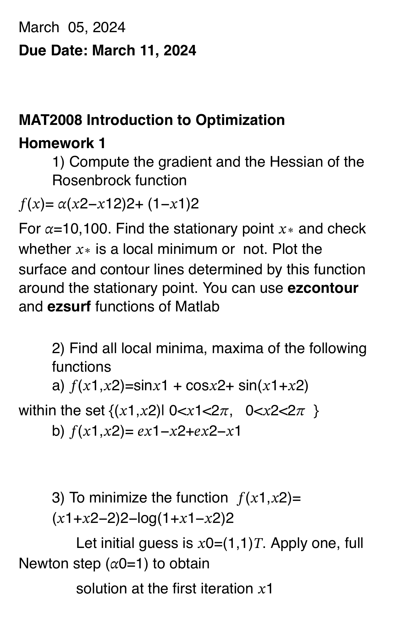 Solved Introduction to OptimizatIonCompute the gradient and | Chegg.com