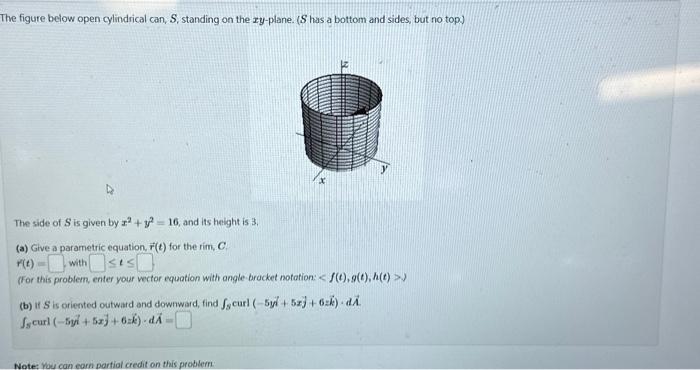 Solved The figure below open cylindrical can, S, standing on | Chegg.com