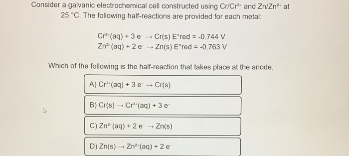Solved Consider a galvanic electrochemical cell constructed | Chegg.com