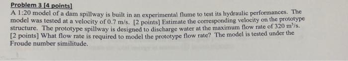 Solved Problem 3 [4 points] A 1:20 model of a dam spillway | Chegg.com