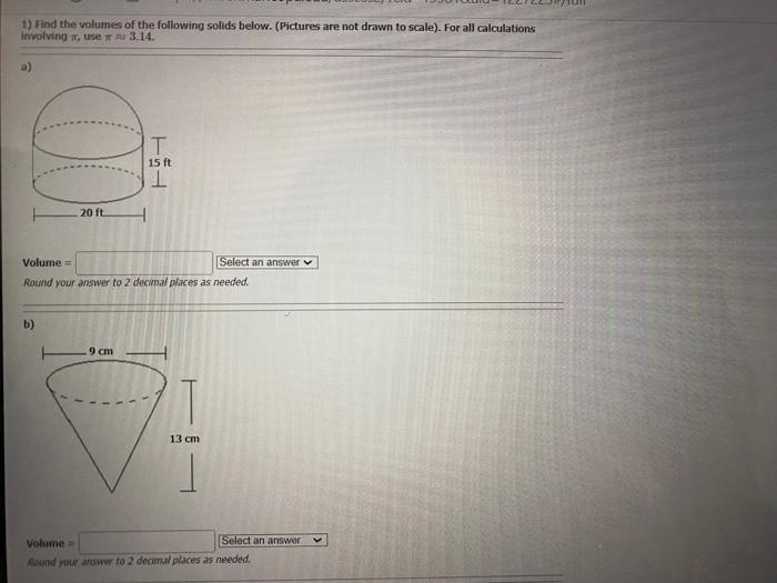 Solved 1) Find the volumes of the following solids below. | Chegg.com