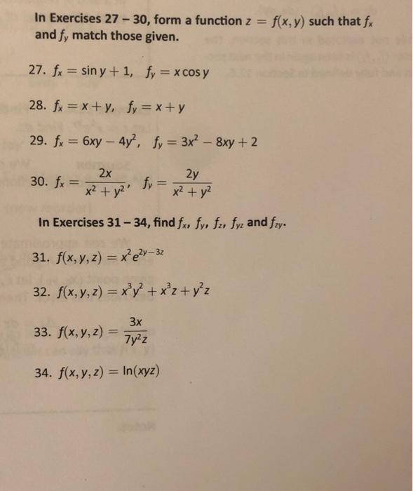 Solved In Exercises 27 - 30, form a function z = f(x,y) such | Chegg.com