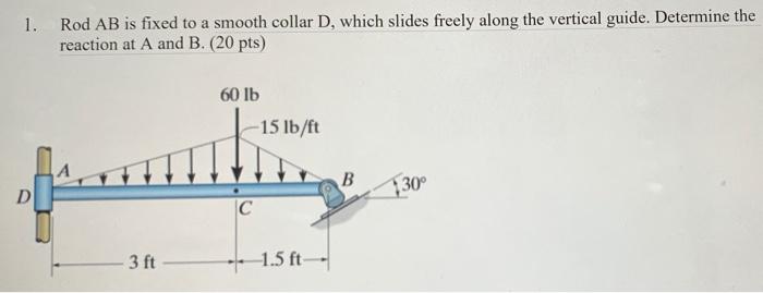 Solved 1. Rod AB is fixed to a smooth collar D, which slides | Chegg.com