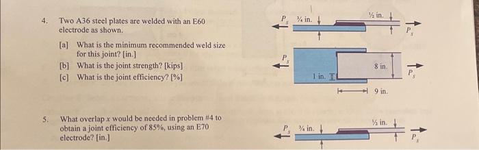 Solved 4. Two A36 steel plates are welded with an E60 | Chegg.com