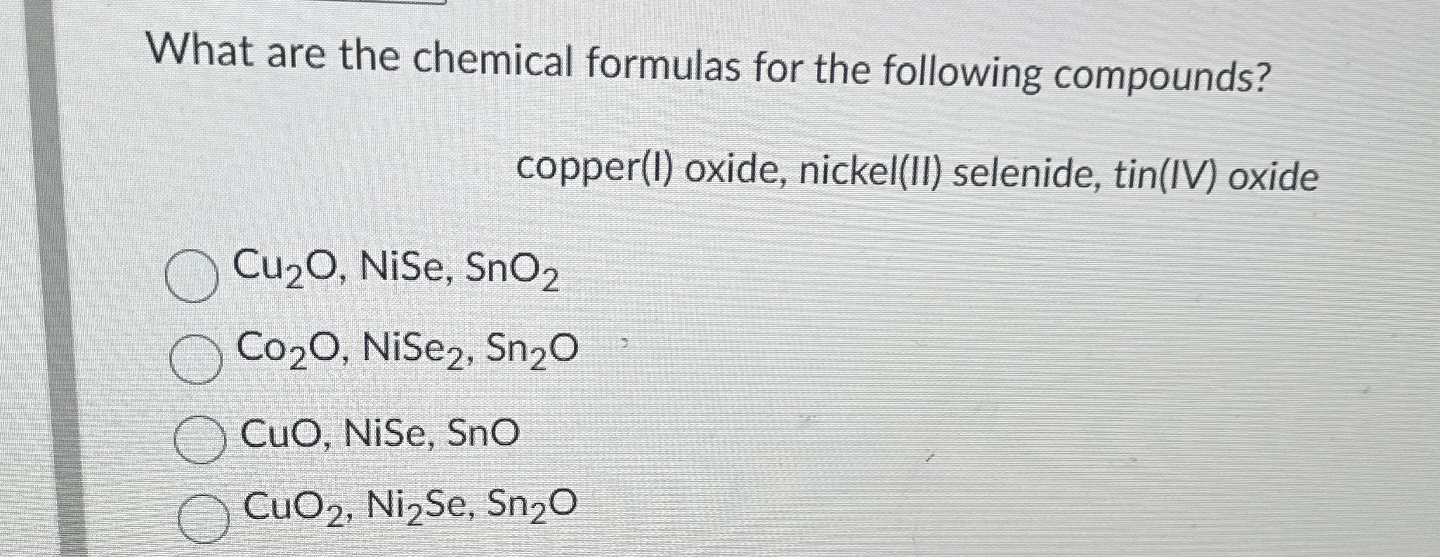 Solved What are the chemical formulas for the following | Chegg.com