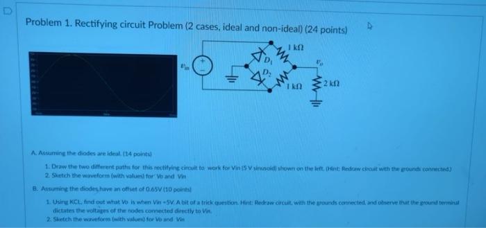 Solved Problem 1. Rectifying circuit Problem (2 cases, ideal | Chegg.com